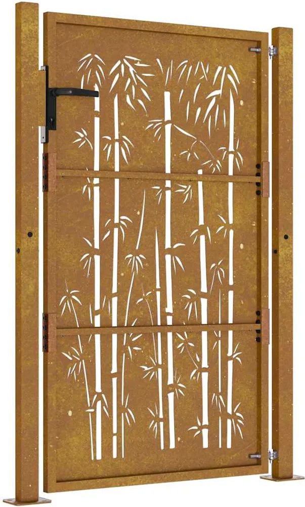Zahradní branka 100 x 125 cm corten ocel bambusový design 153186