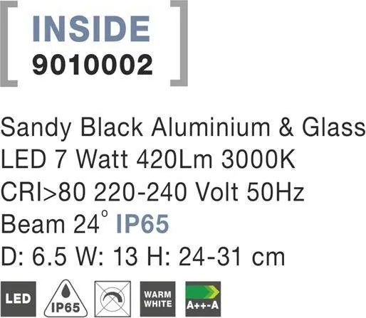 NV 9010002 Venkovní svítidlo s bodcem INSIDE černý hliník a sklo LED 7W 3000K 220-240V 24st. IP65 - NOVA LUCE