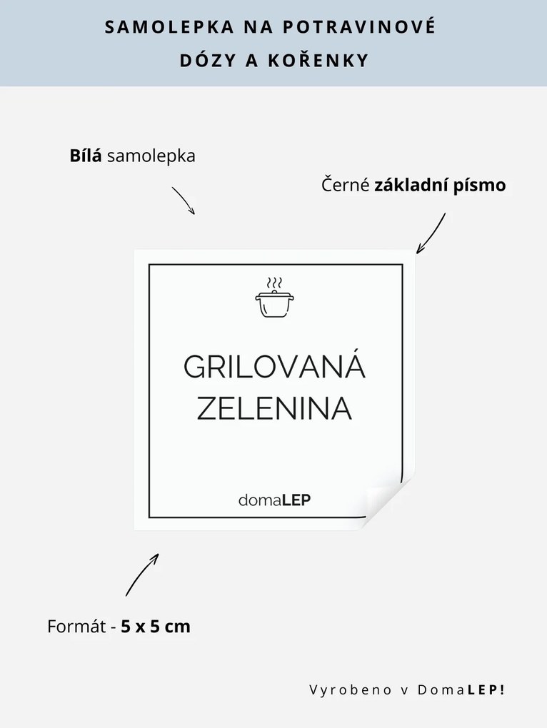 Samolepka na kořenky GRILOVANÁ ZELENINA průhledná 5 × 5 cm základní písmo