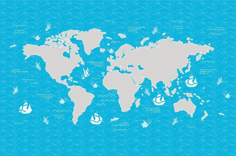 Tapeta nebesky modrá mapa světa - 150x100 cm