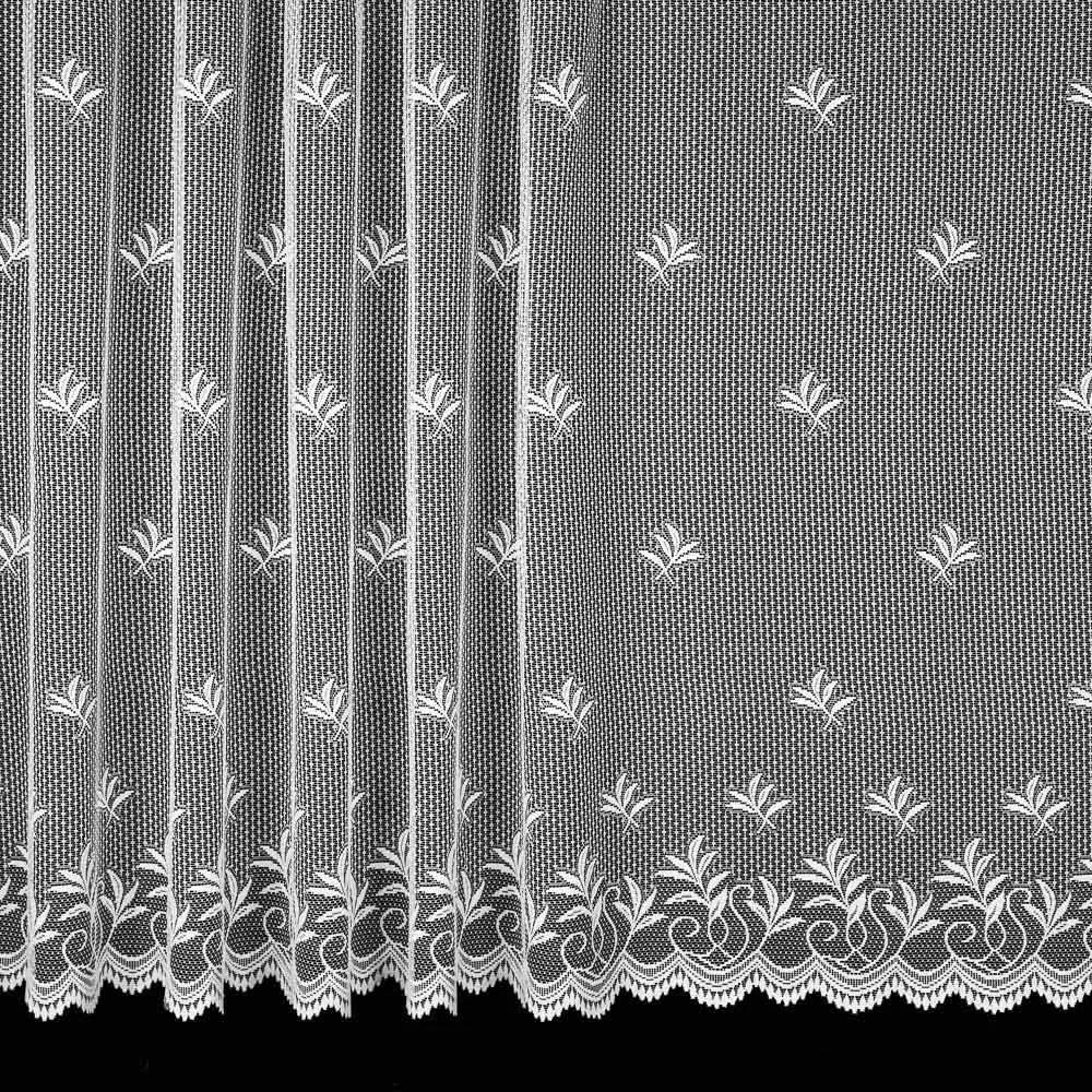 Českomoravská textilní žakárová záclona V127 vyšívané větvičky, s bordurou, bílá, výška 110cm (v metráži)