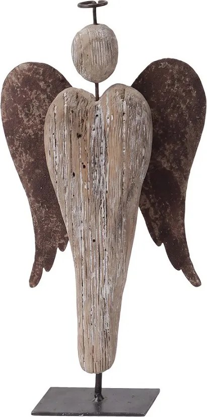 Dřevěná dekorace anděl na podstavci - 11*4*21 cm