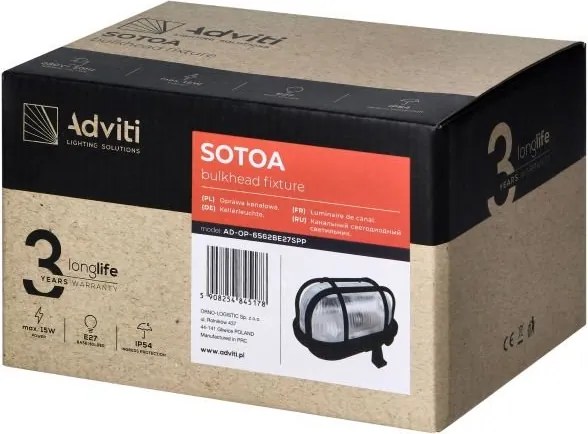 Stropní venkovní svítidlo Adviti SOTOA E27, max. 15W, IP54, černá