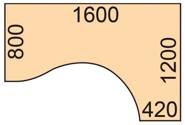 Výškově nastavitelný stůl, 1 motor, 745 - 1235 mm, ergonomický L/P, deska 1600 x 1200 mm, bílá podnož, grafit