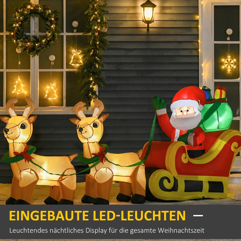 HOMCOM Nafukovací Santa Claus se sáňkami, 6 LED světel, voděodolný, 240 x 57 x 112 cm