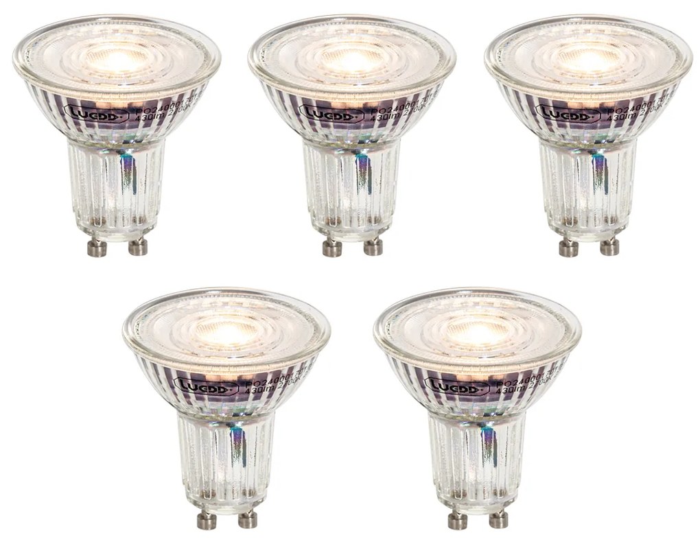 Sada 5 stmívatelných čirých LED žárovek GU10 50mm 4.9W 430 lm 2700K