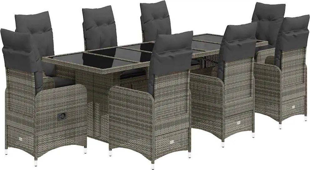 9dílný zahradní bistro set s poduškami šedý polyratan 3277280
