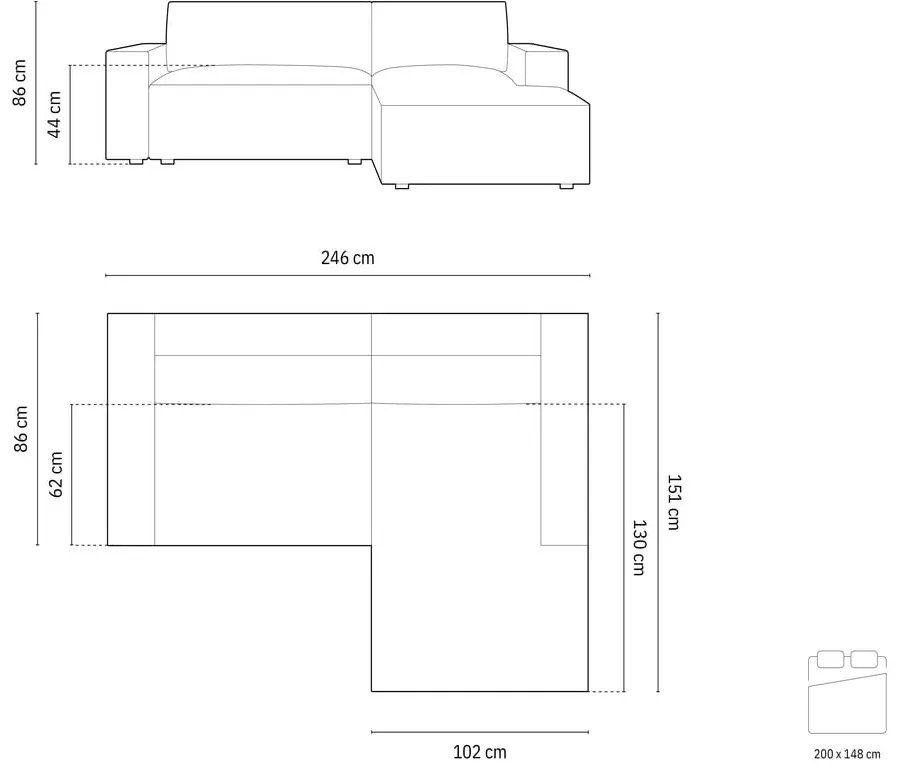 Světle šedá sametová rozkládací rohová pohovka s úložným prostorem (levý roh/s lenoškou) Jodie – Micadoni