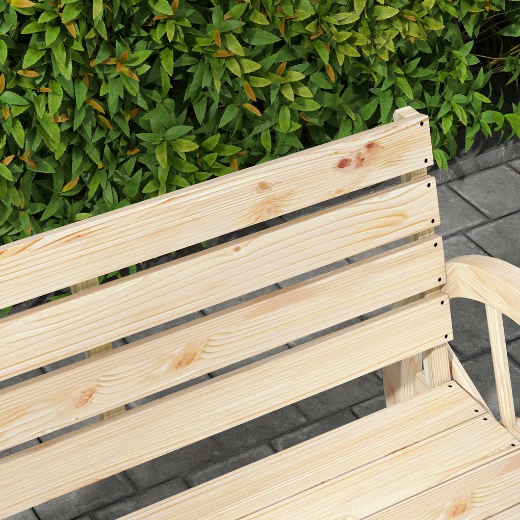 Zahradní lavička Outsunny 2místná, lavička, dřevěná lavička, lavička s područkou ve venkovském stylu, nosnost do 240 kg, jedlové dřevo, přírodní