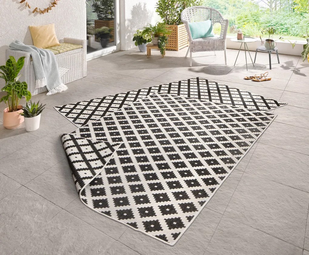 NORTHRUGS - Hanse Home koberce Kusový koberec Twin-Wendeteppiche 103124 schwarz creme – na ven i na doma - 120x170 cm