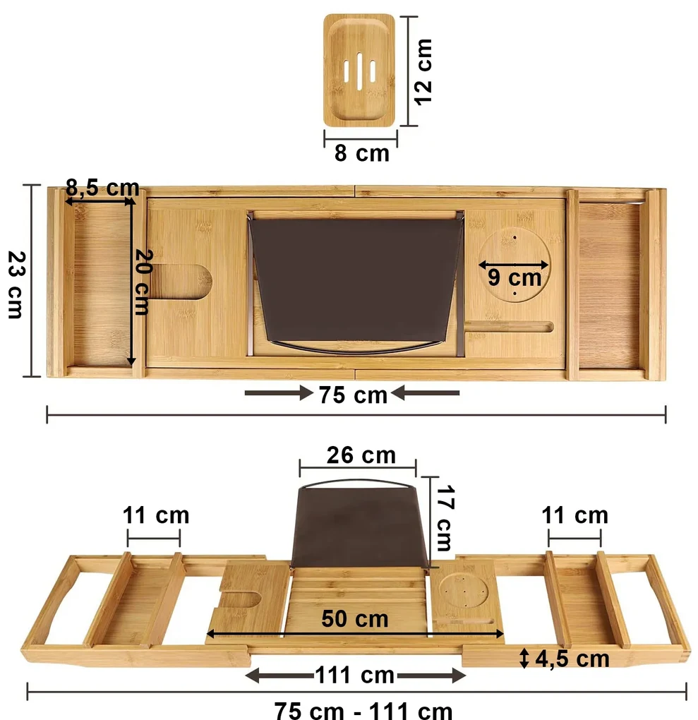 ViaDomo Via Domo - Bambusová polička na vanu Guida - přírodní - 111x4 ...