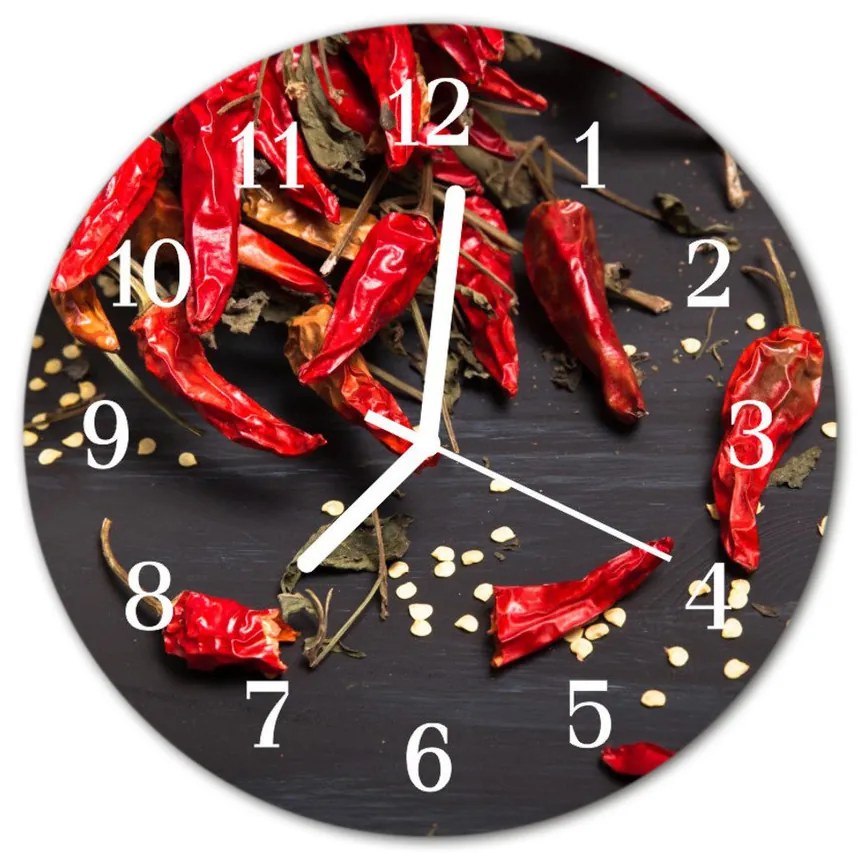 Nástenné skleněné hodiny Chilli pepř fi 30 cm