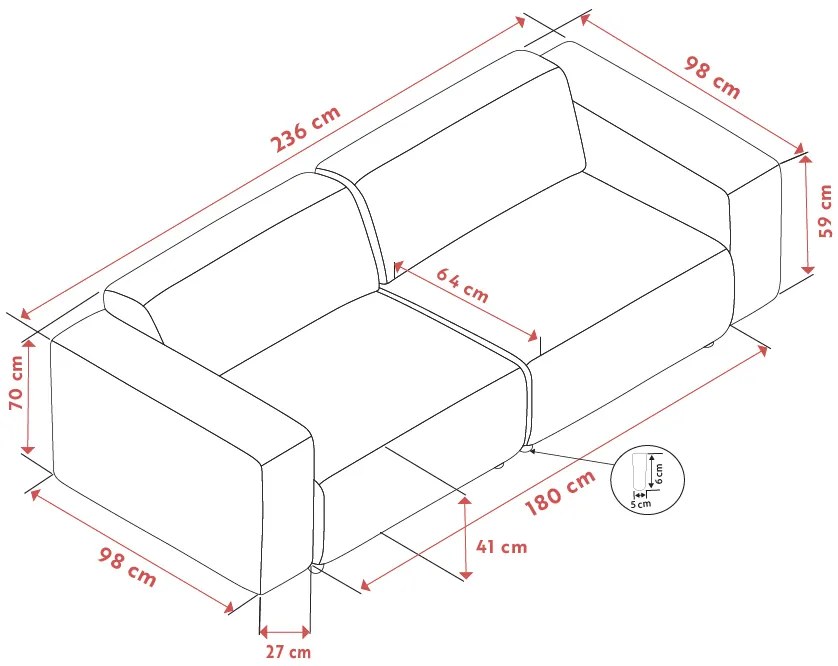 Béžová, Trojmístná pohovka Rowico Home WILLARD, 236 cm