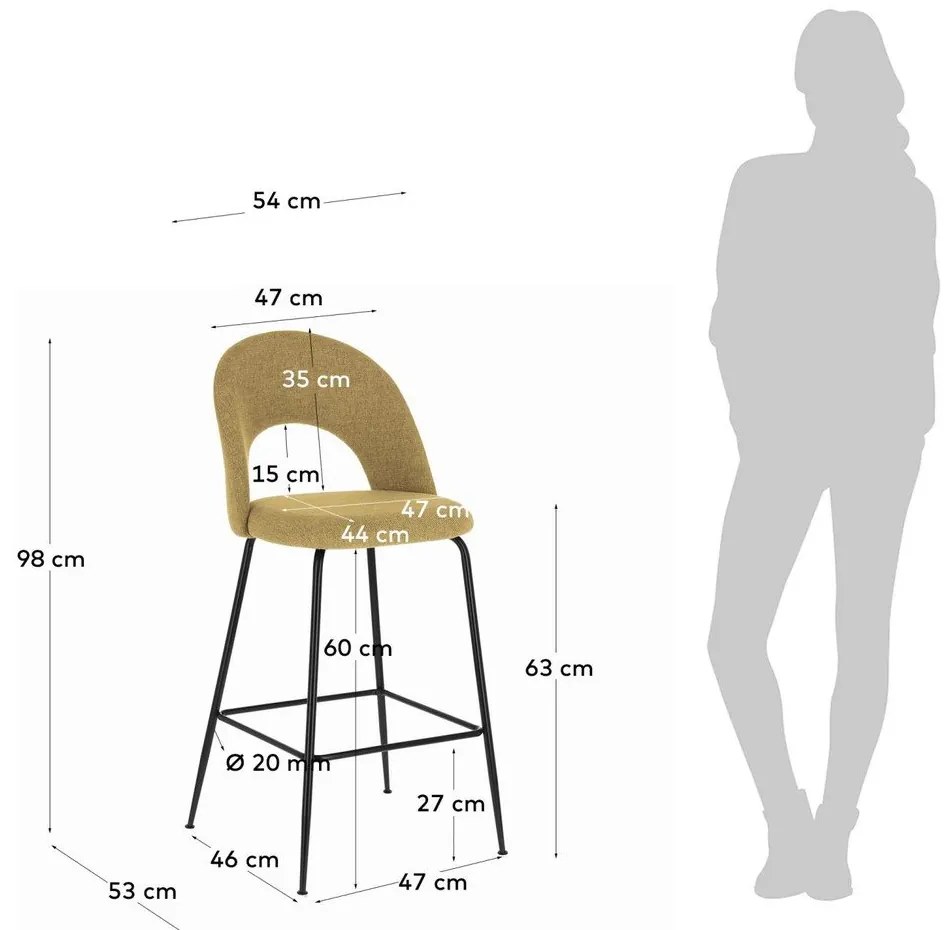 Barové židle v hořčicové barvě v sadě 4 ks (výška sedáku 63 cm) Mahalia – Kave Home