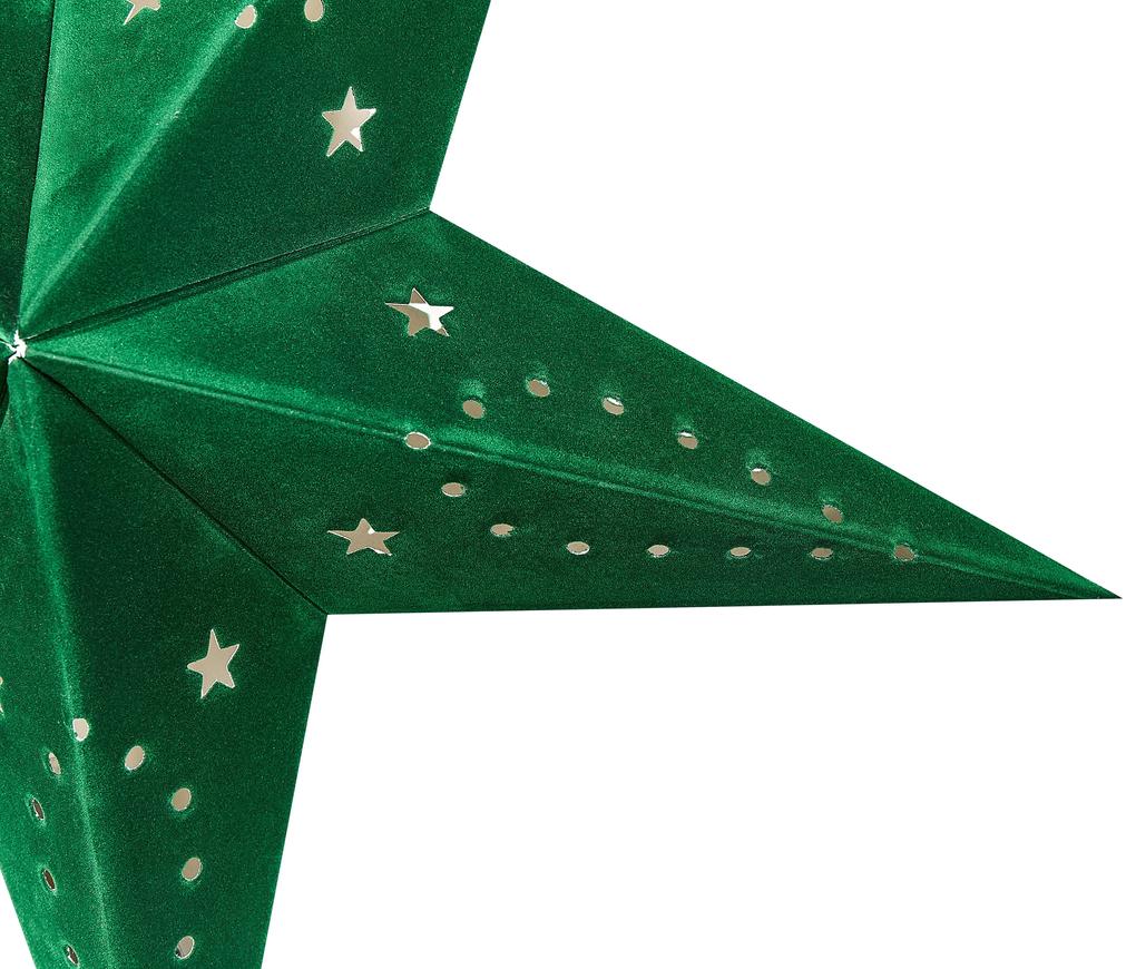 Sada 2 závěsných sametových hvězd s LED 45 cm zelené MOTTI Beliani