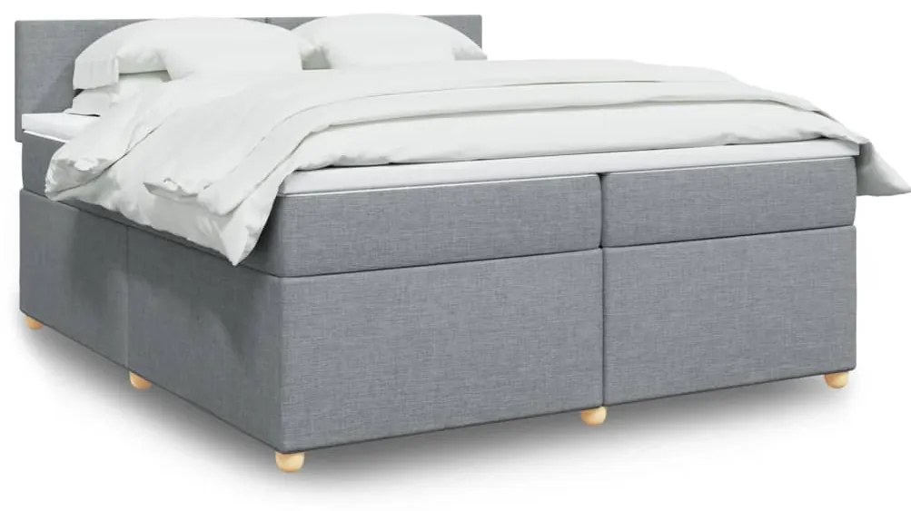 Box spring postel s matrací světle šedá 200 x 200 cm textil