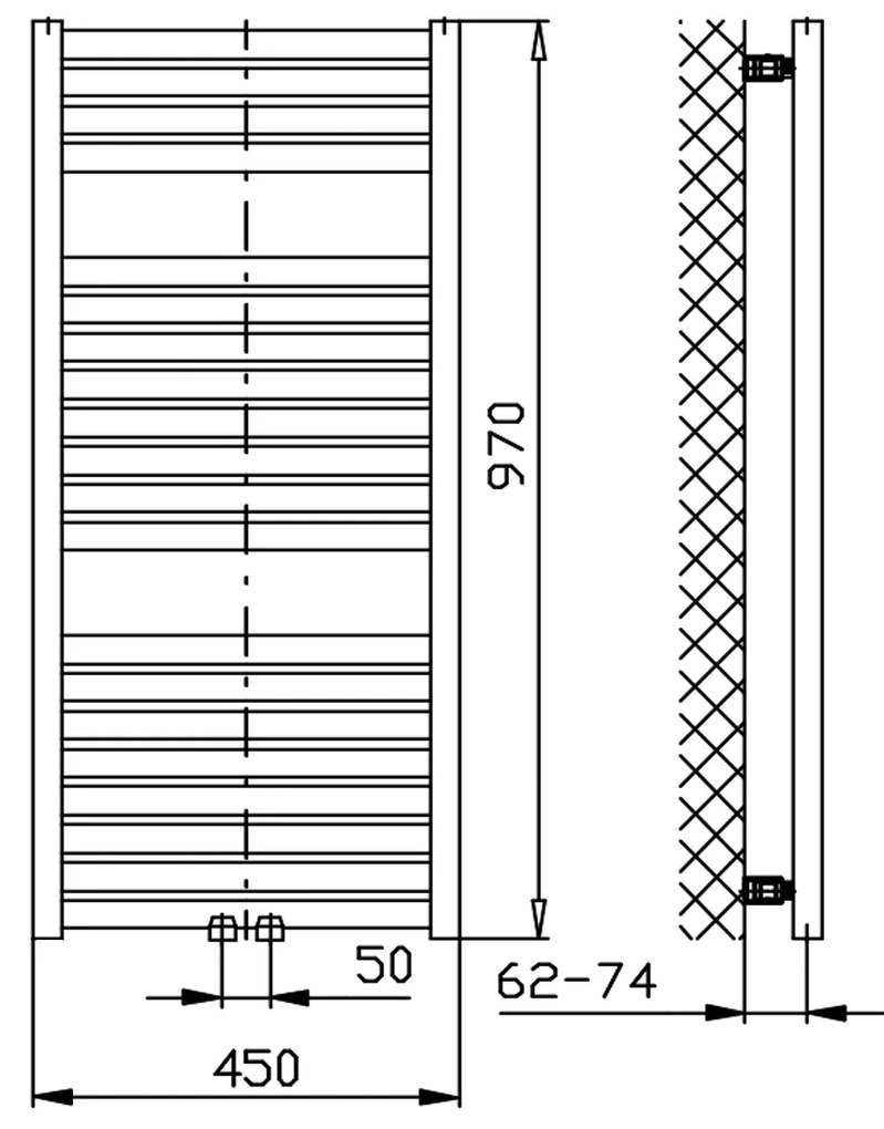 Aqualine, TONDI topné těleso 450x970 mm, středové připojení, černá matná, DT456T