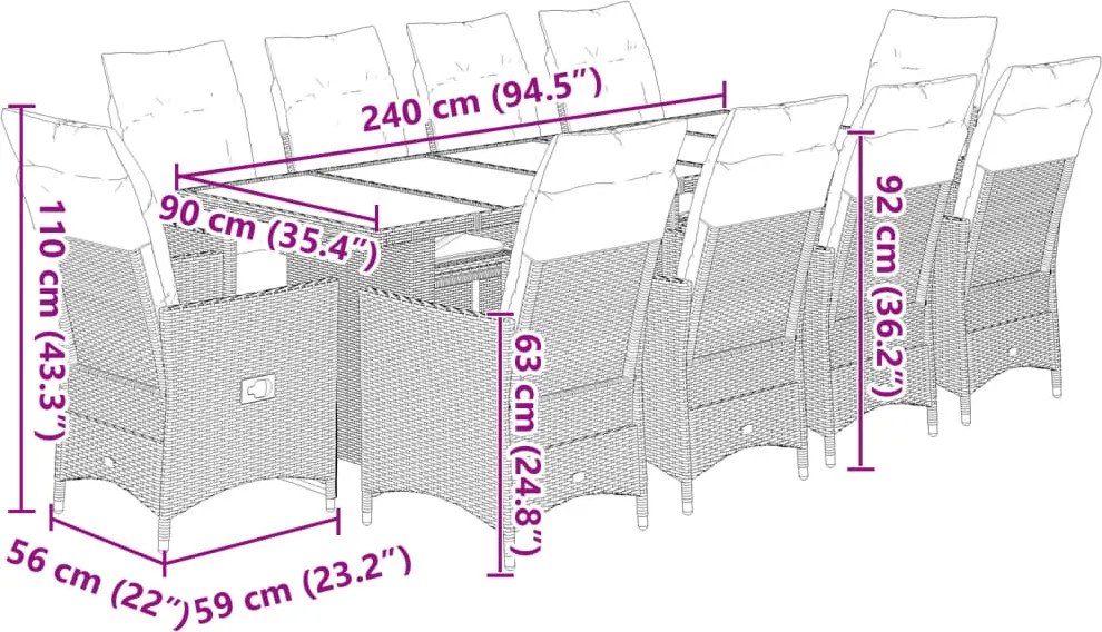 11dílný zahradní bistro set s poduškami béžový polyratan 3277247