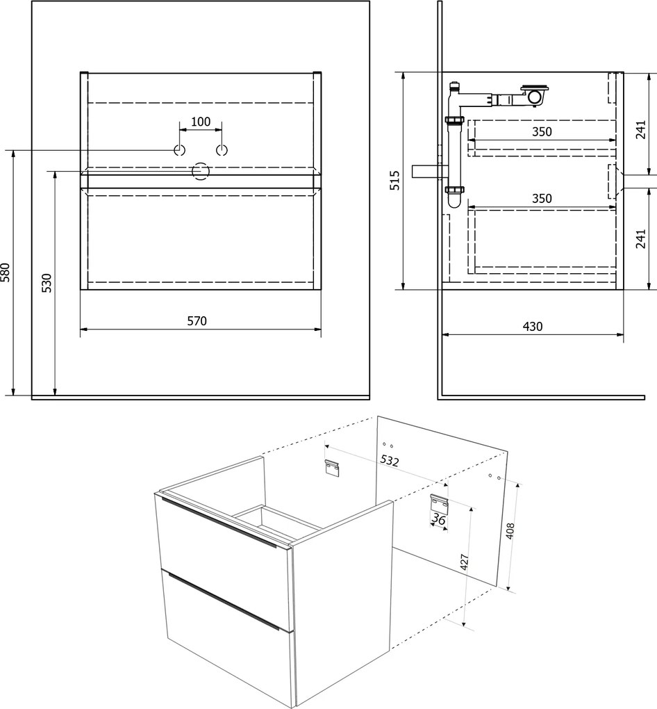 Sapho Filena koupelnová skříňka pod umyvadlo 57 x 51,5 x 43 cm černá mat strip FID1260BS
