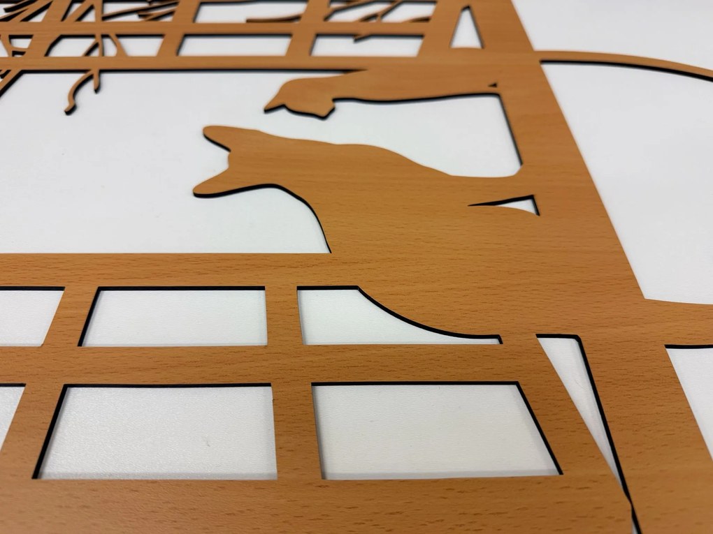 dřevo života Dřevěný nástěnný obraz Kočičí výhled Zvolte rozměr (cm): 49x60, Zvolte barvu dekoru: Wenge