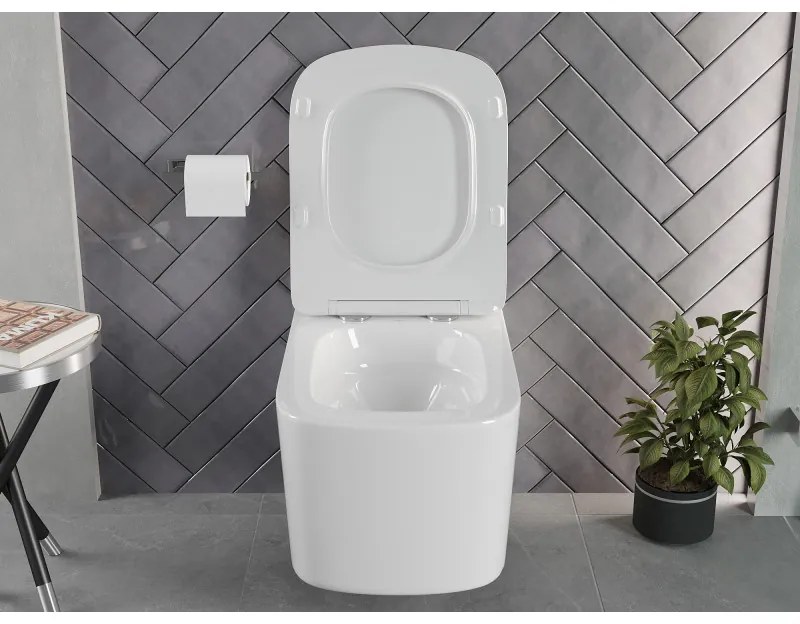 Mexen Vivo, závěsná WC mísa 555x370x335 mm, Rimless Tornádo, bílá lesklá, 3361XX00T