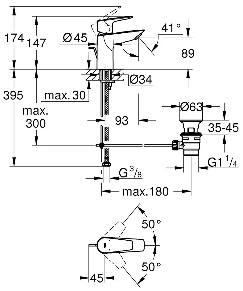 GROHE Start Edge - Páková umyvadlová baterie, velikost S, chrom 23342001