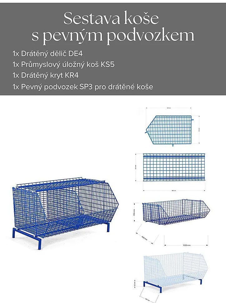 FEROPLAST spol. s.r.o Průmyslový úložný koš KS5, kompletní set 1 koše na pevných nohách