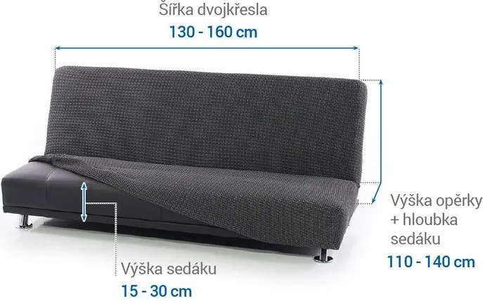 Super strečové potahy NIAGARA antracitová dvojkřeslo s dřevěnými rukojeťmi (š. 130 - 160 cm)