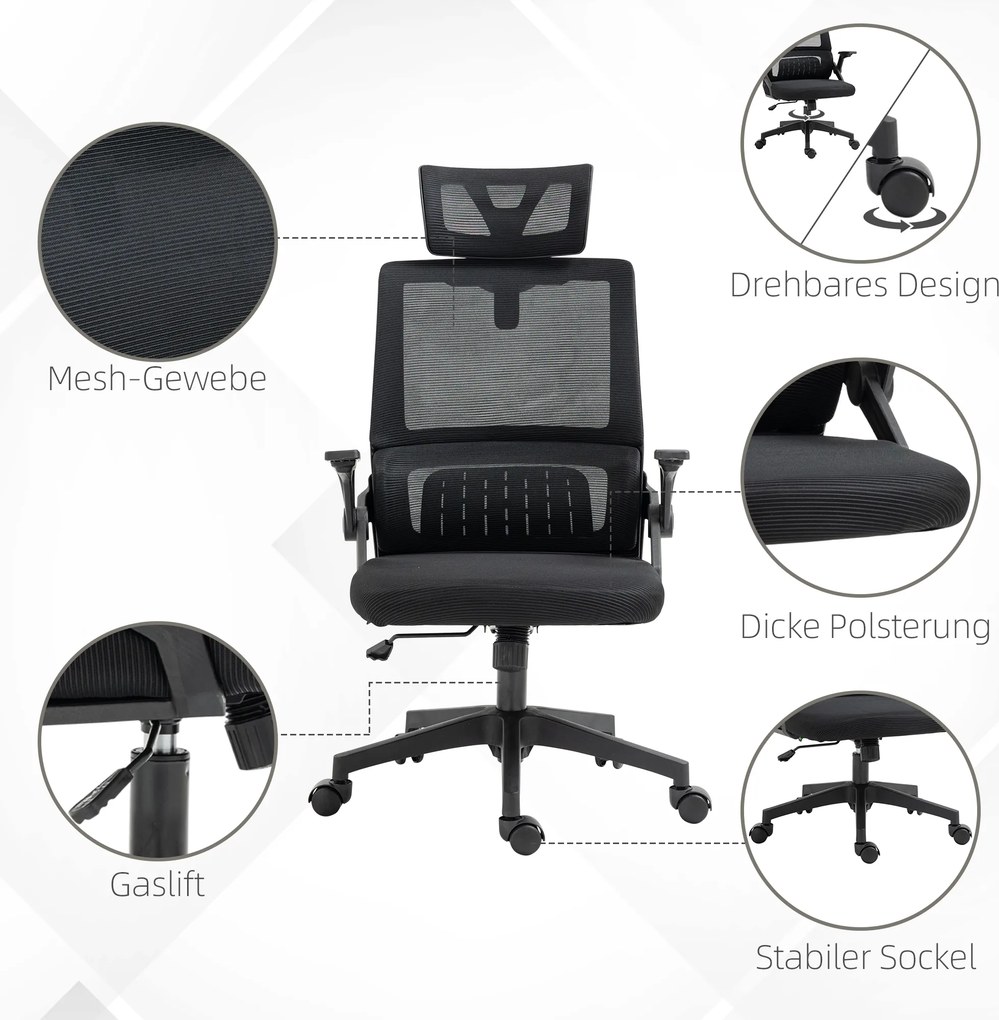 Ergonomická kancelářská židle Vinsetto, židle k psacímu stolu s nastavitelnou opěrkou hlavy, výškově nastavitelné područce, počítačová židle s funkcí…
