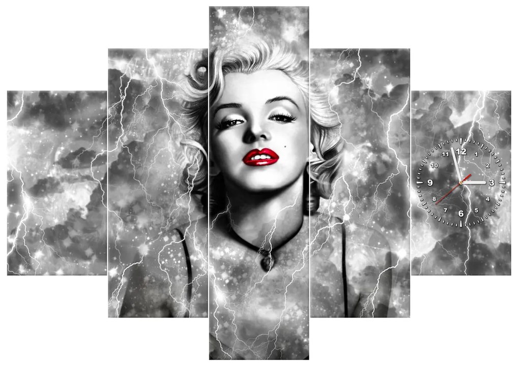 Gario Obraz s hodinami Elektrizující Marilyn Monroe - 5 dílný Rozměry: 150 x 105 cm