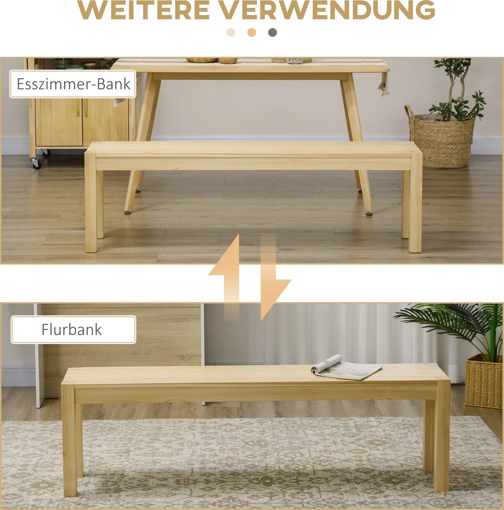 HOMCOM 3místná dřevěná lavice Jídelní lavice ve venkovském stylu z borovicového dřeva s nosností do 330 kg přírodní 150 x 33 x 45 cm do kuchyně a jíd…