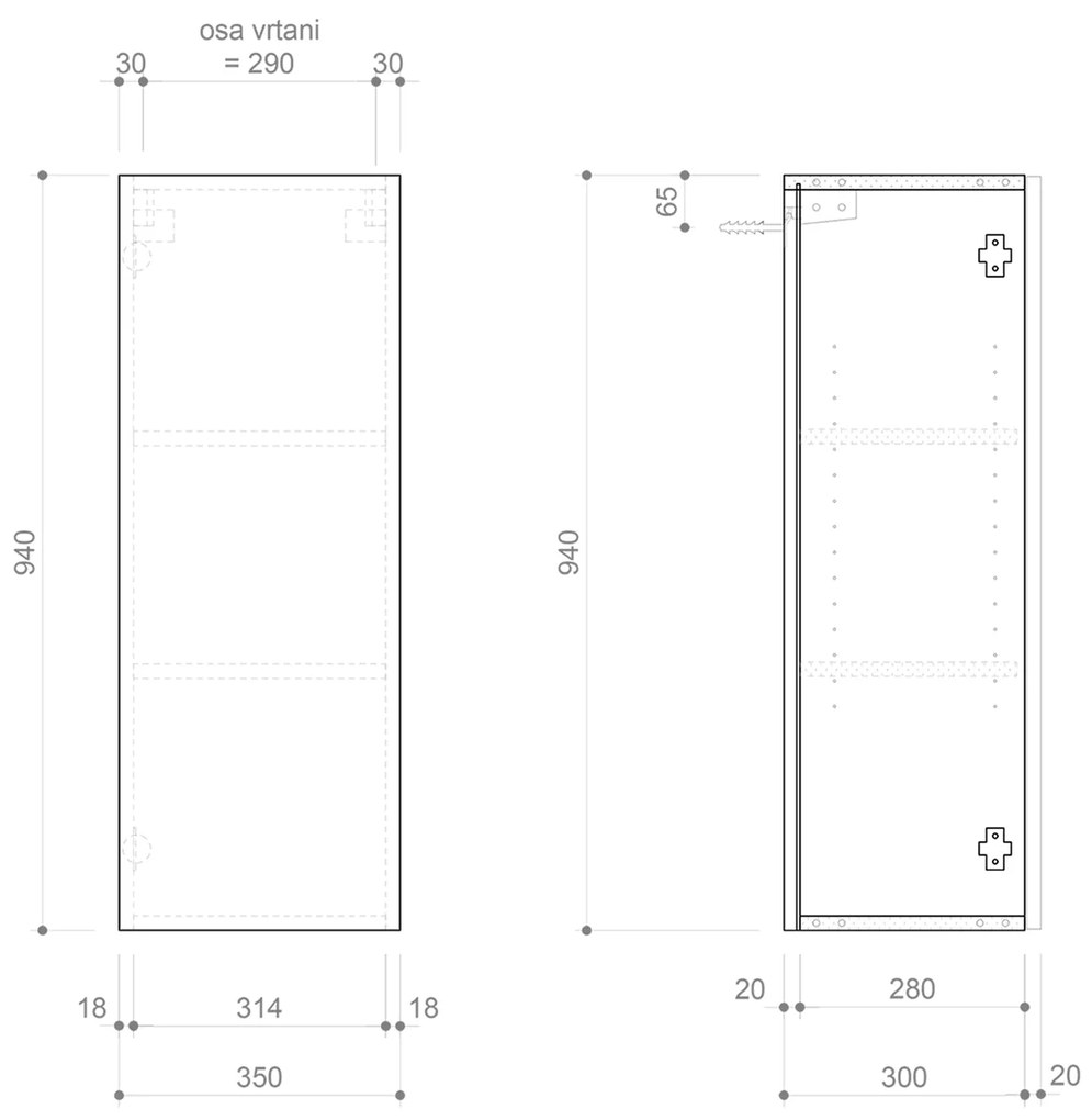 Sapho ESPACE skříňka 35x94x32cm, 1x dvířka, levá/pravá, bílá mat ESC530-3131