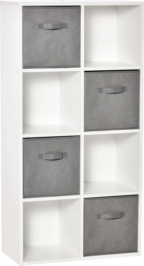 HOMCOM 8-krychlová knihovna modulární knihovna se 4 odnímatelnými zásuvkami z netkané textilie pro kancelář, studovnu, ložnici 61,5x30x121,6 cm bílá a