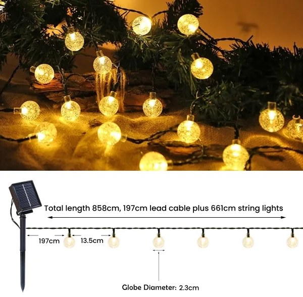 Brilagi- LED Solární dekorační řetěz BUBBLE 200xLED/8 funkcí 20m IP65 teplá bílá