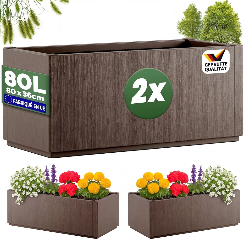 Květináč Ethica sada 2 ks hnědý plast 80x36x36cm