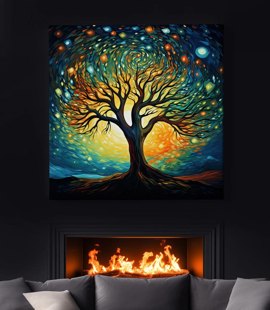 Obraz na plátně - Strom života barevné hvězdy FeelHappy.cz Velikost obrazu: 140 x 140 cm