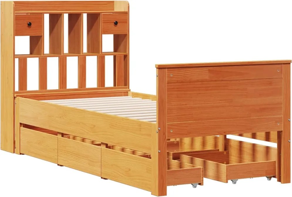 Postel s knihovnou bez matrace hnědá 75x190 cm masivní borovice 3308947