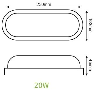 ACA Lighting LED přisazené svítidlo DORA 20W/230V/4000K/1750Lm/110°/IP65/IK08, oválné černé