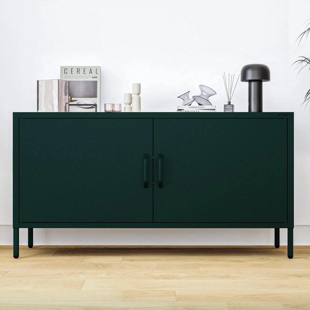 TV skříňka kovová na nožičkách lahvově zelená, 1150x595x400 mm: ROSA Modern
