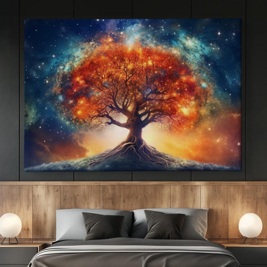 Obraz na plátně - Zářící strom života s vesmírem FeelHappy.cz Velikost obrazu: 40 x 30 cm