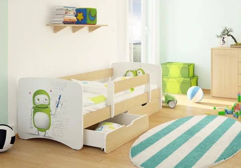 MAXMAX Dětská postel ROBOT funny 180x90 cm - se šuplíkem