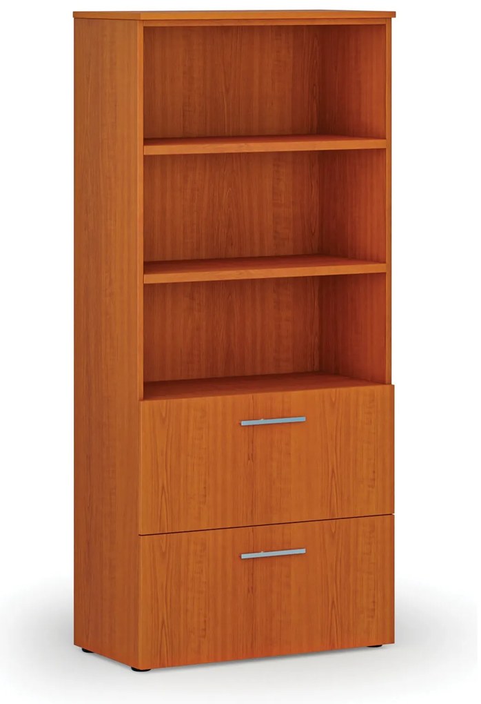 Skříň se zásuvkami pro závěsné složky PRIMO WOOD, 800 x 420 x 1781 mm, třešeň