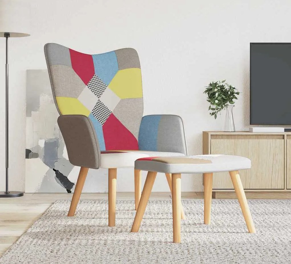 vidaXL Relaxační křeslo se stoličkou patchwork textil [328196] Barva: Černá