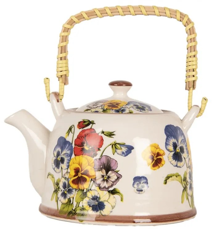 Porcelánová konvička na čaj se sítkem s motivem barevné macešky – 800 ml