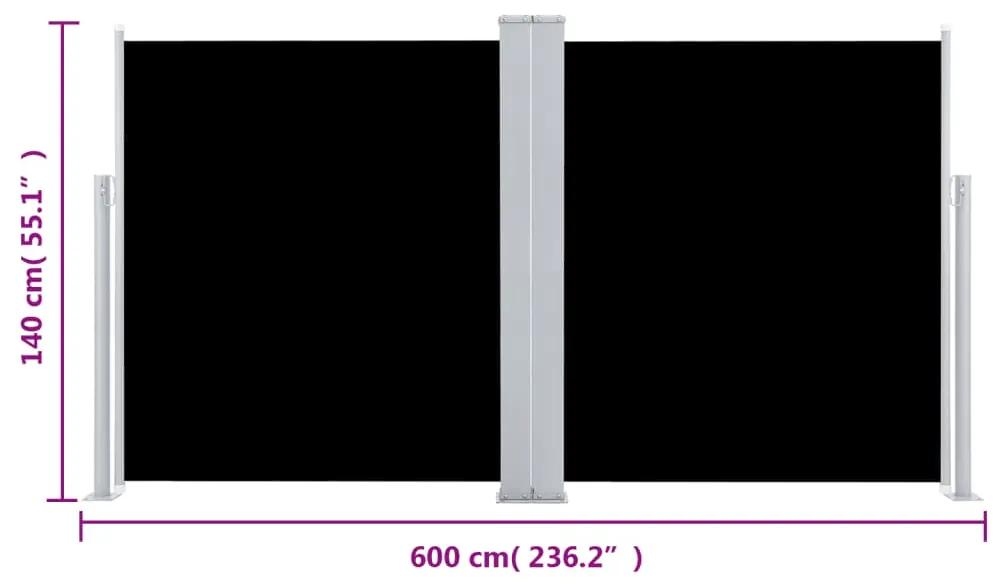 vidaXL Zatahovací boční markýza / zástěna černá 140 x 600 cm