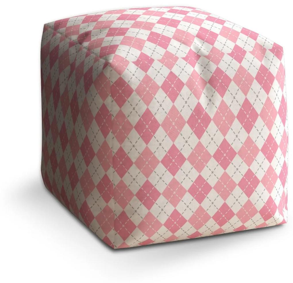 Sablio Taburet Cube Růžové a bílé kosočtverečky: 40x40x40 cm