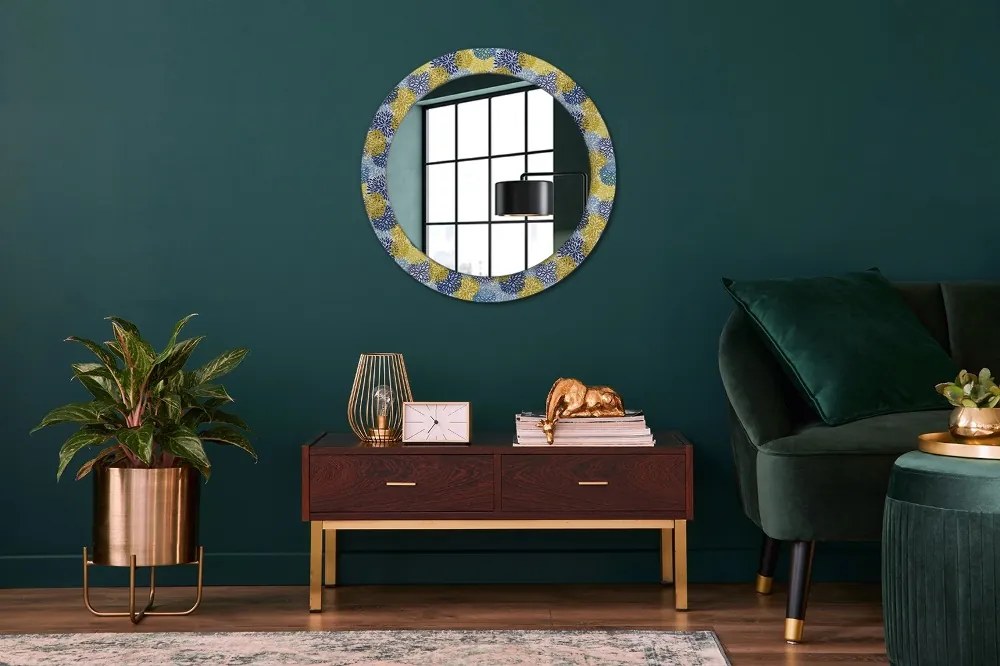 Kulaté dekorativní zrcadlo na zeď Modré květy fi 70 cm