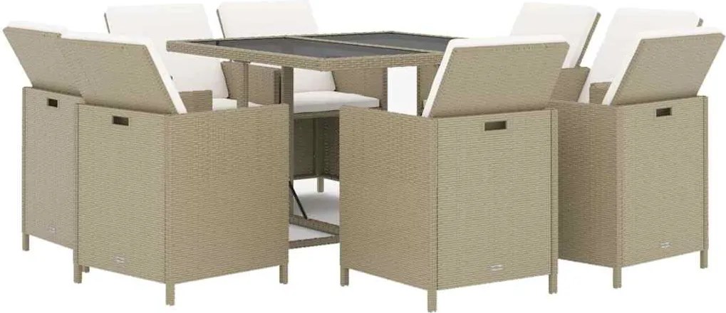 9dílný zahradní jídelní set s poduškami polyratan béžový 3095516