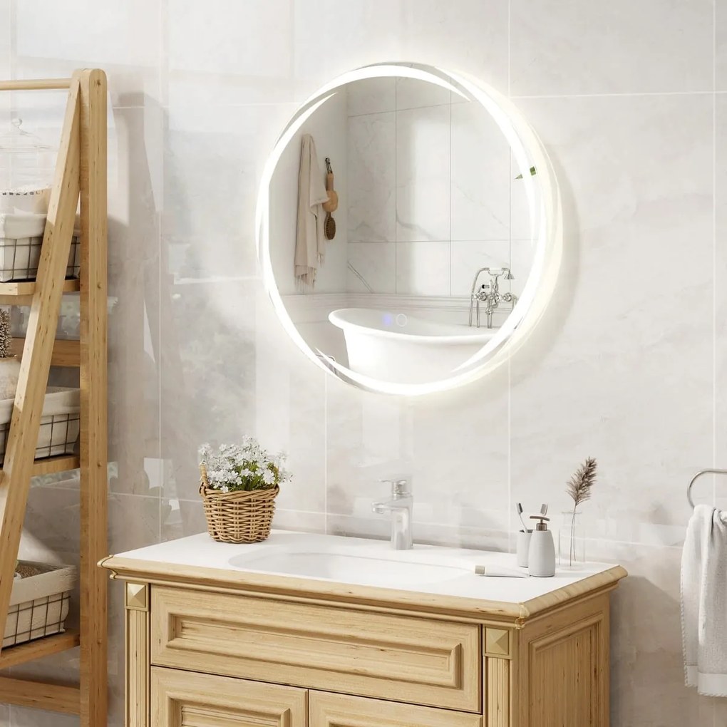Costway Koupelnové zrcadlo LED s osvětlením 60 cm kulaté koupelnové