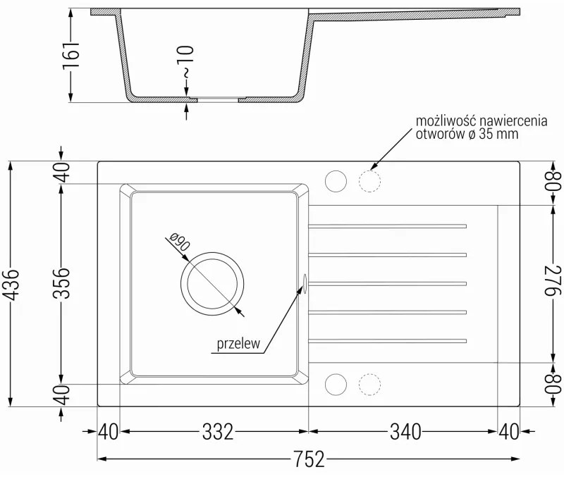 Mexen Pablo, granitový dřez 752x436x161 mm, 1-komorový a černá baterie Telma, černá-stříbrná metalíza, 6510-73-670200-70-B